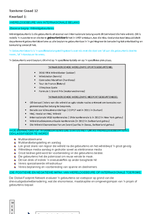 Soorte Kaarte Notas EN Aktiwiteite - Graad 10 Onderwerp Toerisme Termyn ...