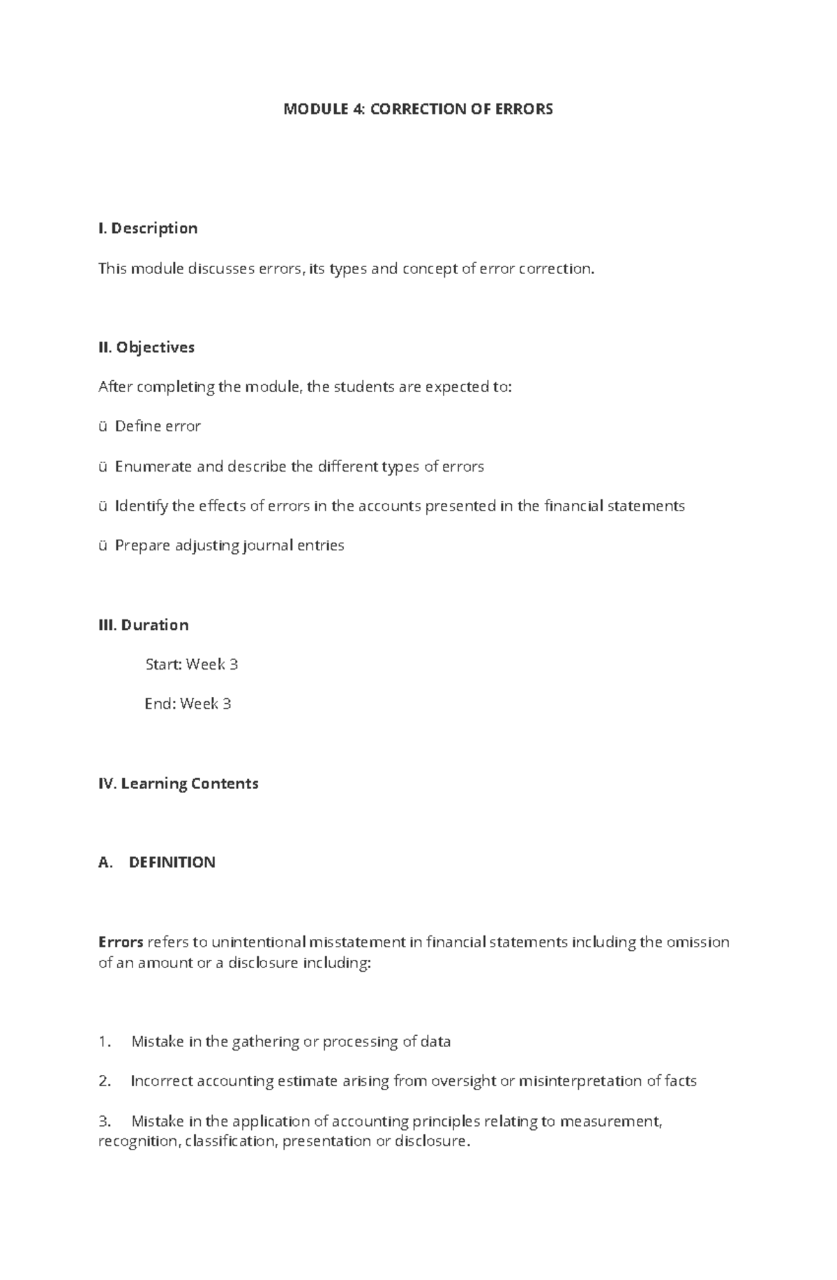 Module 4: Correction of Errors - Understanding Types & Effects - Studocu