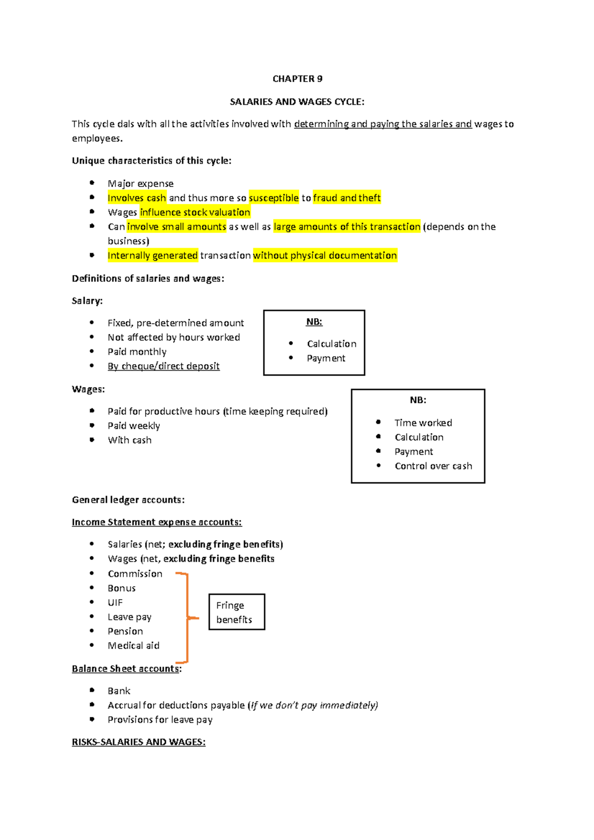 Salaries and Wages Cycle Overview: Key Concepts and Controls - Studocu