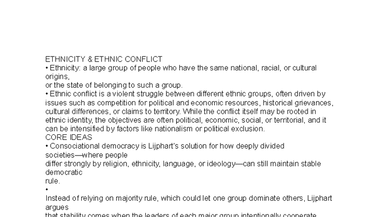 ETH 101: Ethnicity and Conflict - Understanding Consociationalism - Studocu