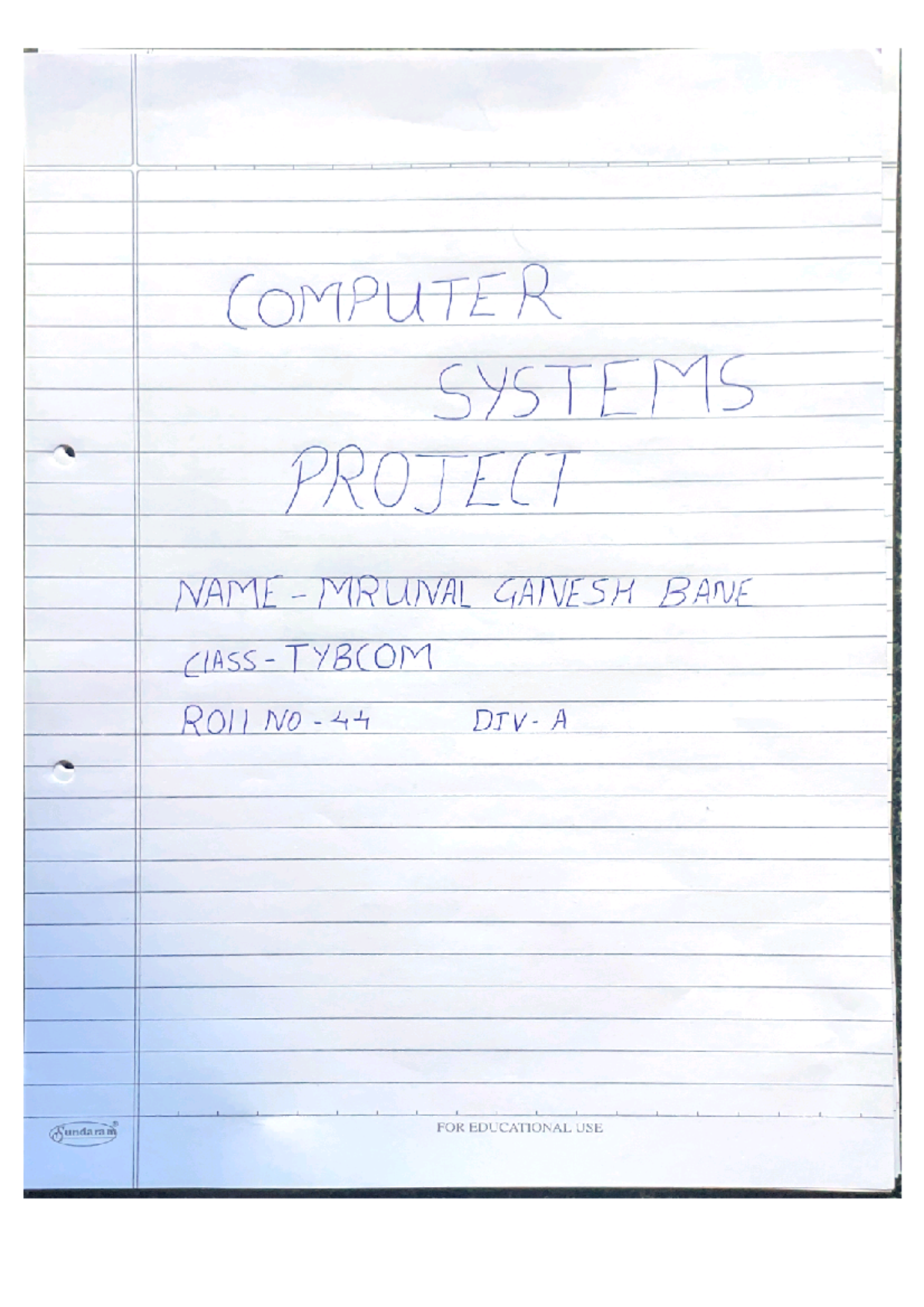 Whats App scan - Assignments - COMPUTER SYSTEMS PROJECT GANESH BANE ...