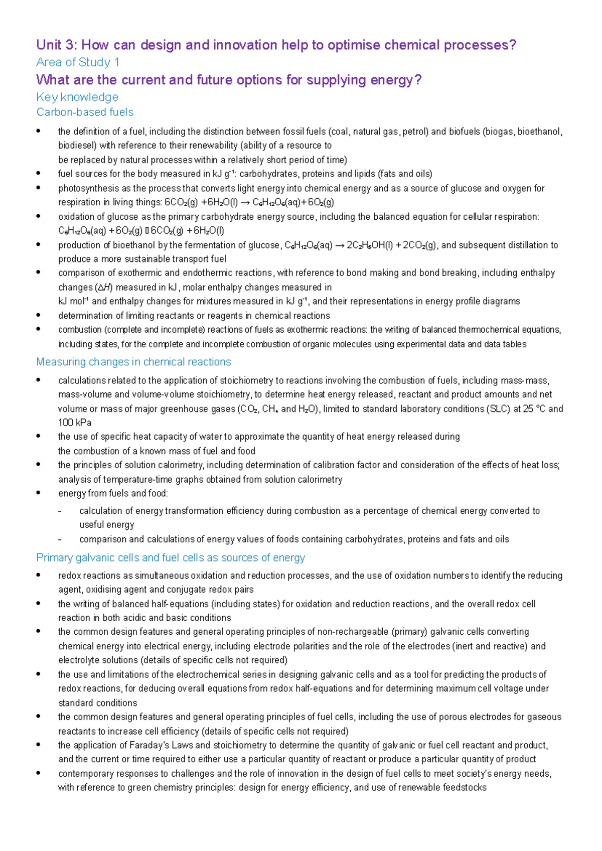 Unit 3 Chemistry: Optimising Chemical Processes & Energy Supply ...