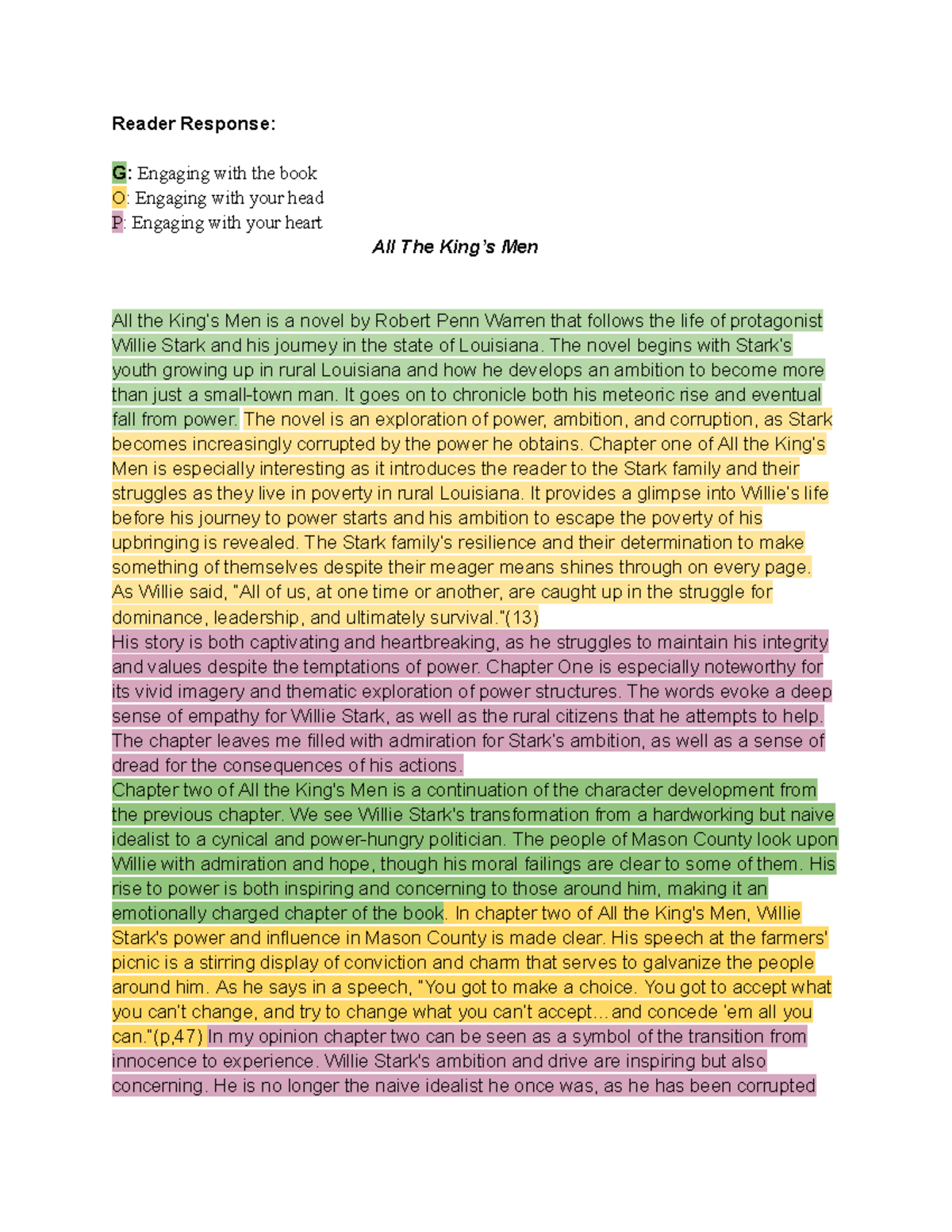 Reader Response - Journal #2 - Reader Response: G: Engaging with the ...
