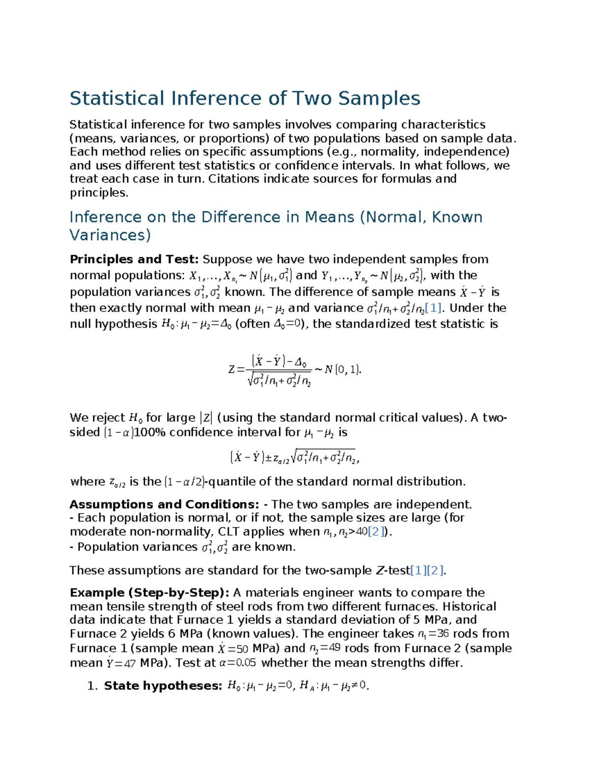 Statistical Inference for Two Samples: Methods and Applications (STAT ...