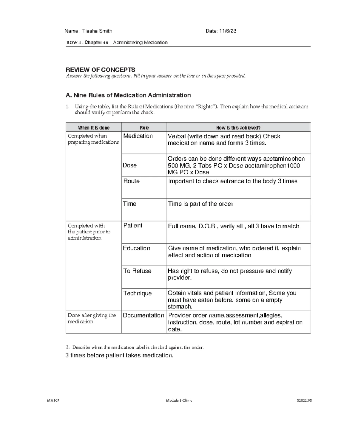MA107 Module 3 Dosage Calculation Worksheet Revised 06-2019 - Studocu