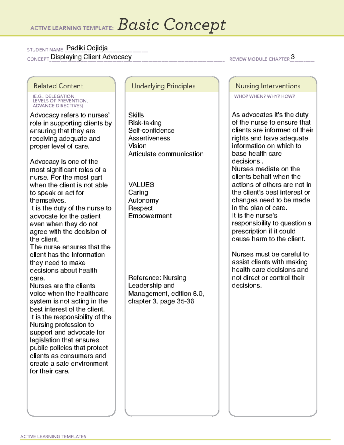 Advocacy for patients - ACTIVE LEARNING TEMPLATES Basic Concept STUDENT ...