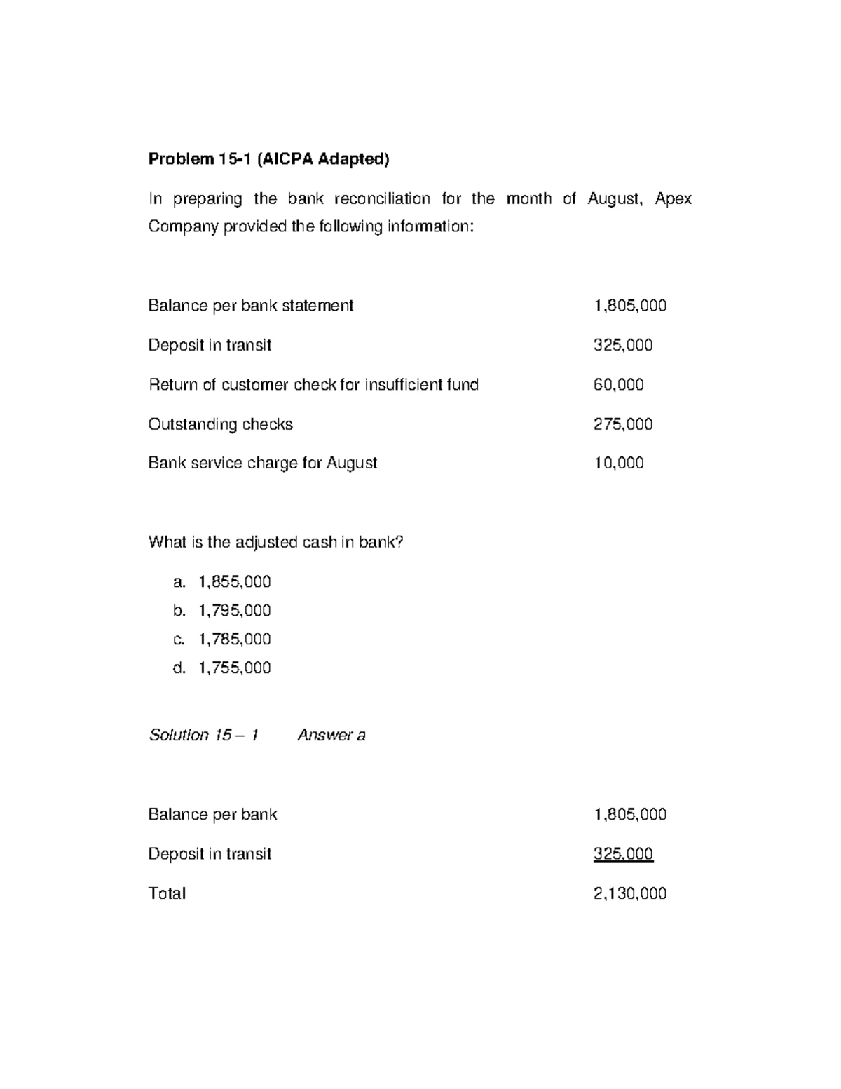 Sample problems on Proof of Cash with solution and answers on other items - Problem 1 Sassy ...