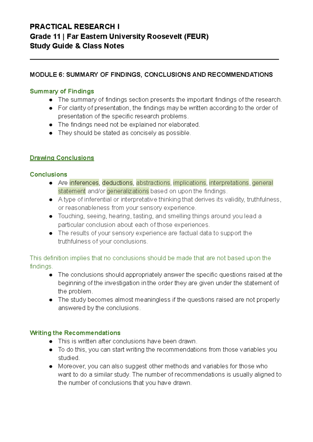 Grade 11 Practical Research I - Module 6 Study Guide & Class Notes ...