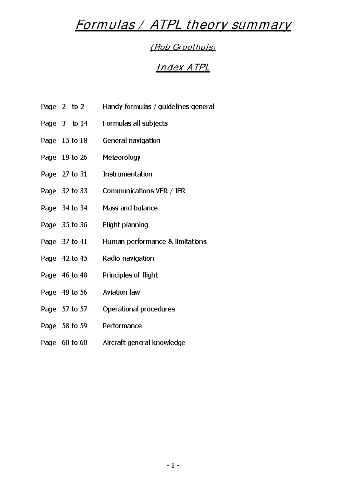ATPL Formulas Summary for Theory and Practical Applications - Studocu