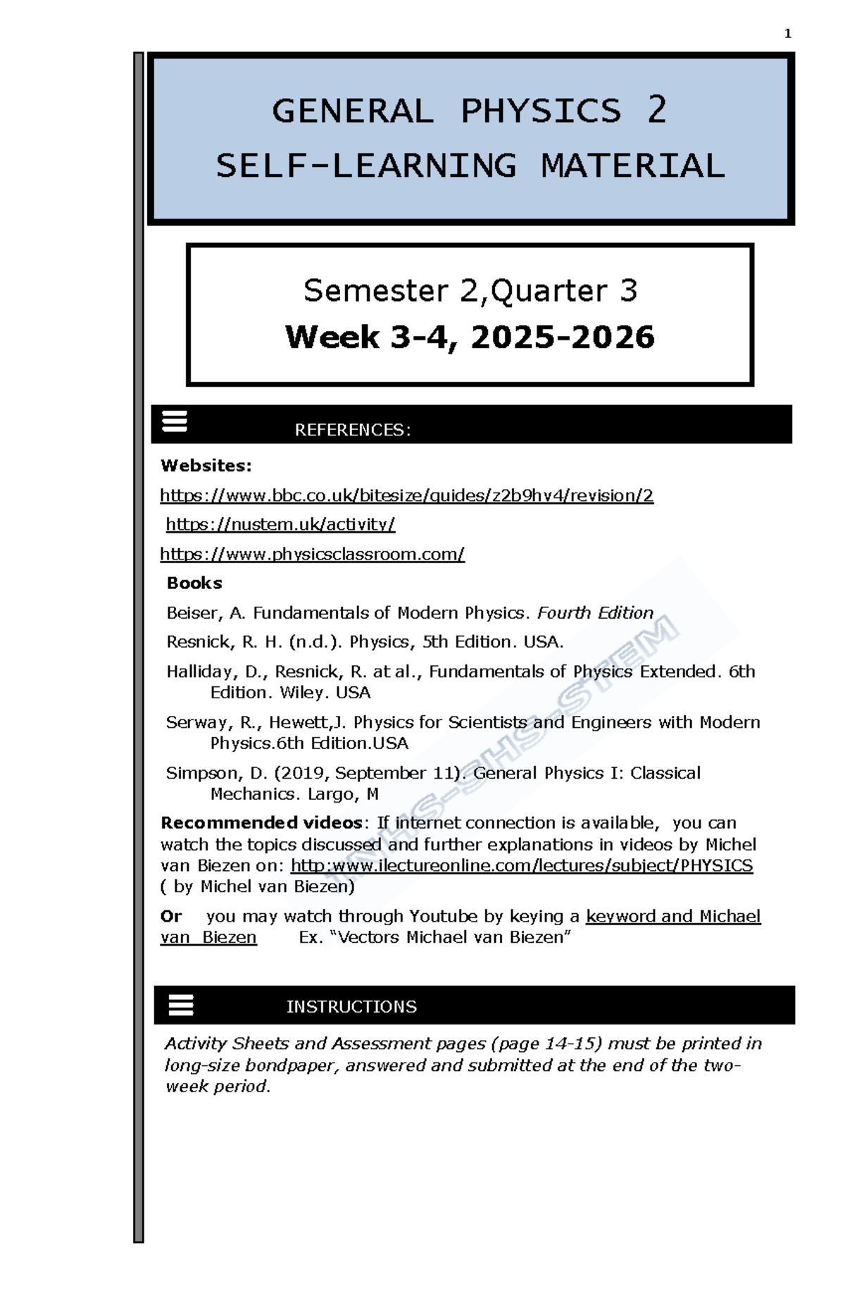 General Physics 2 (25-26) Week 3-4: Electric Potential & Capacitors ...