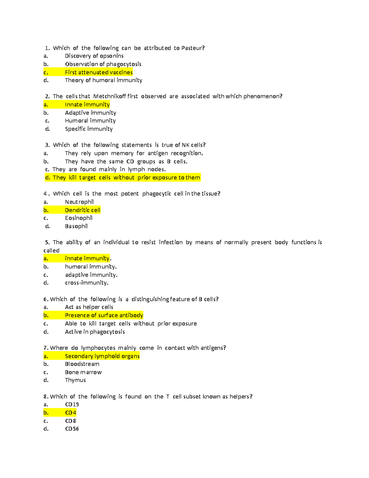 LOVE- Third-Year Immunology Final Exam Sample Questions - Studocu