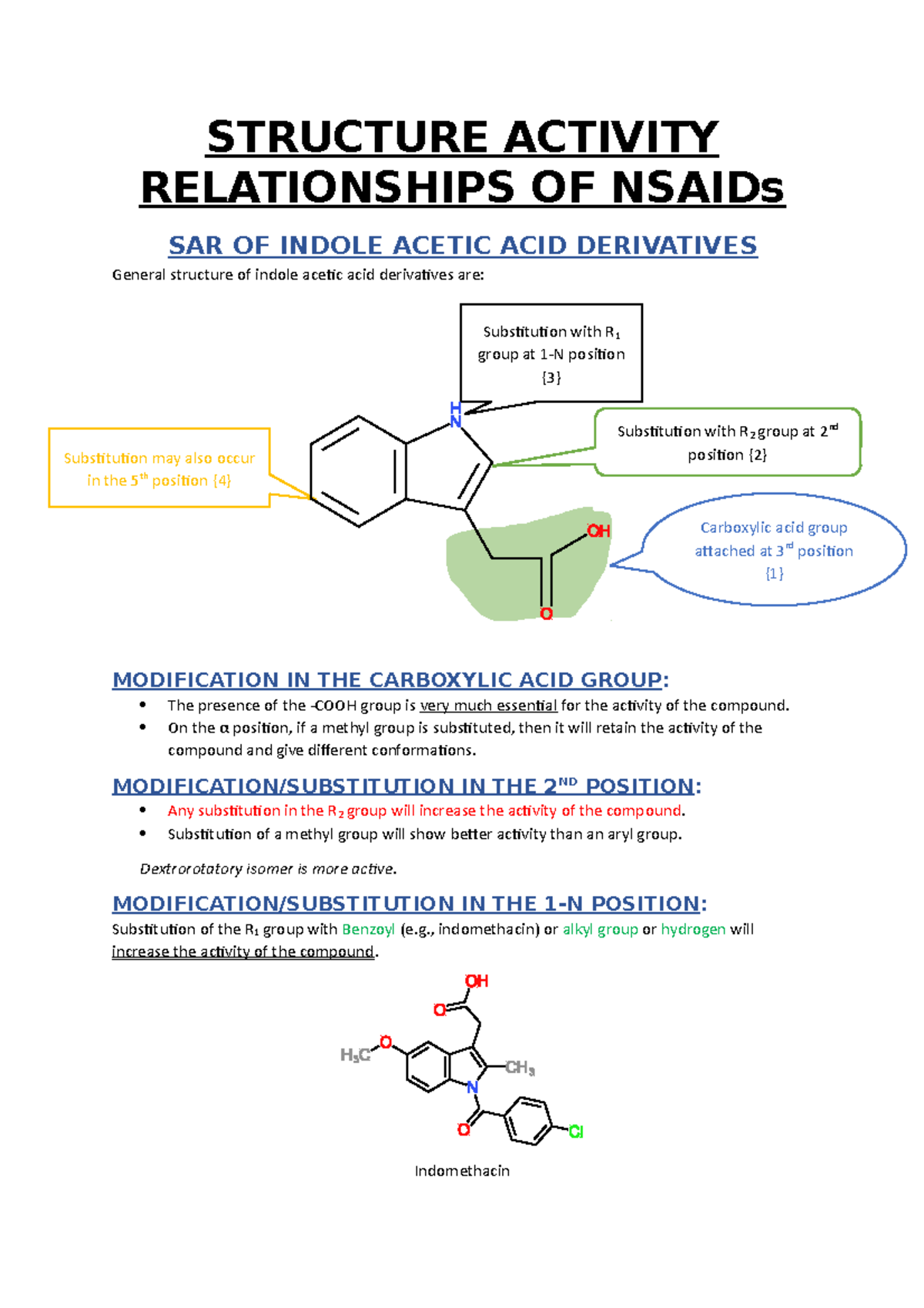 Structure-Activity Relationships of NSAIDs: A Detailed Overview - Studocu