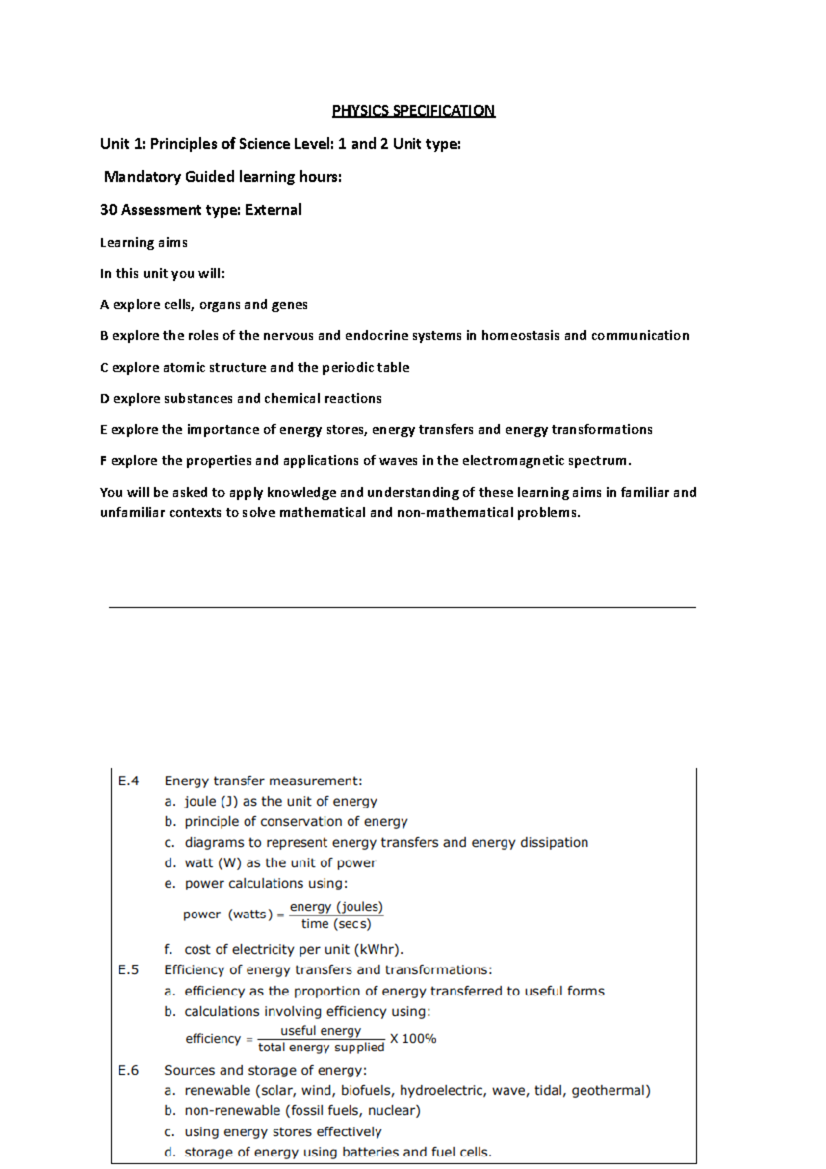 Physics Specification Unit 1: Principles of Science Overview - Studocu