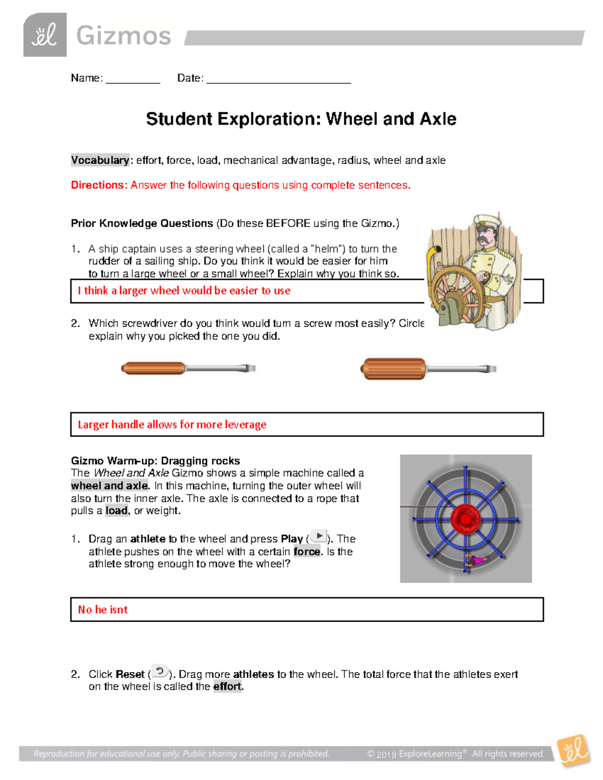 Exploring Wheel and Axle: A Simple Machines Gizmo Activity - Studocu
