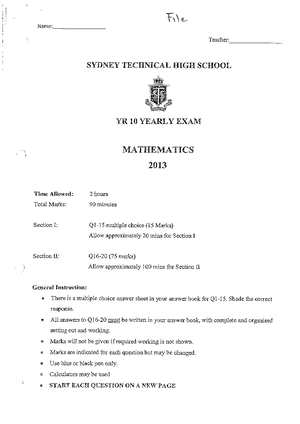 Exam 4 - Good practice - Year 8 Probability Practice Test Instructions ...