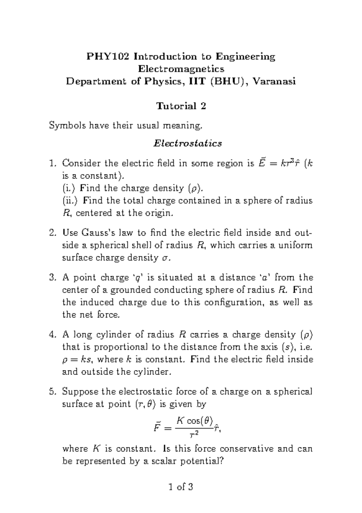 PHY102 Tutorial 2: Electrostatics & Poisson's Equation Analysis - Studocu