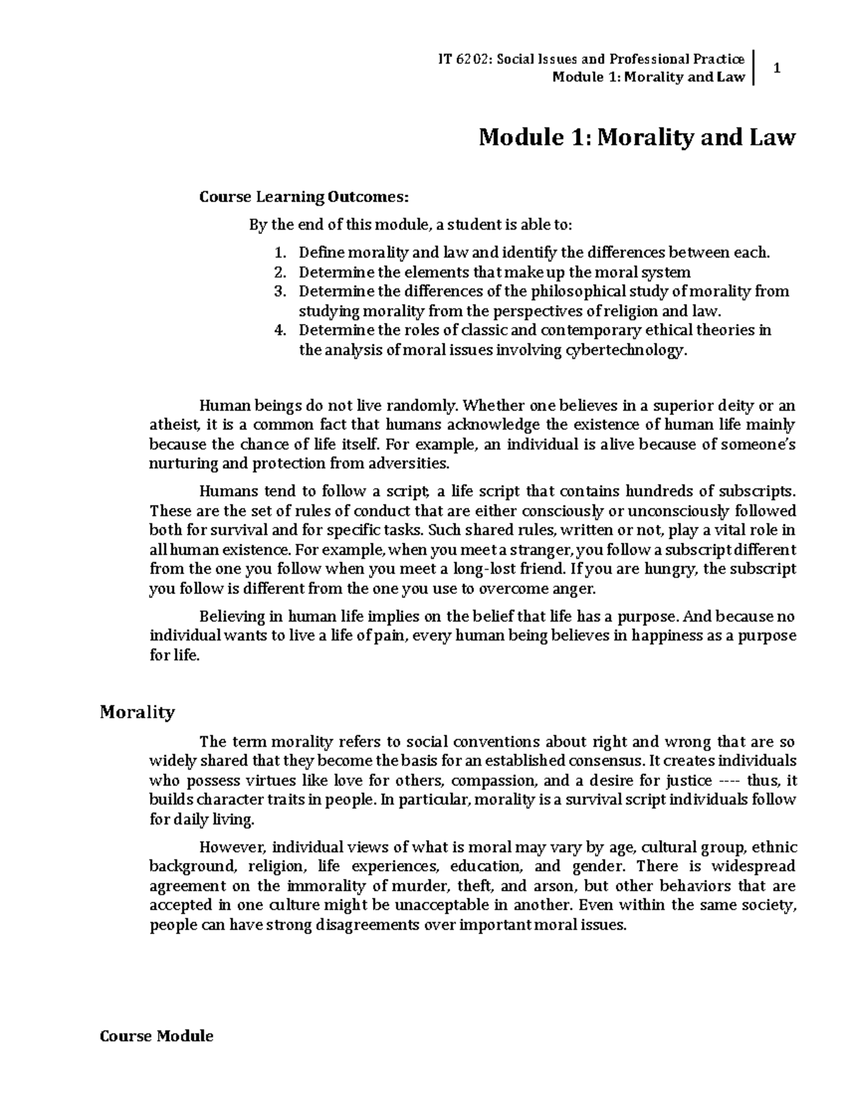 Social Issues in Professional Practices: Morality & Law Overview - Studocu