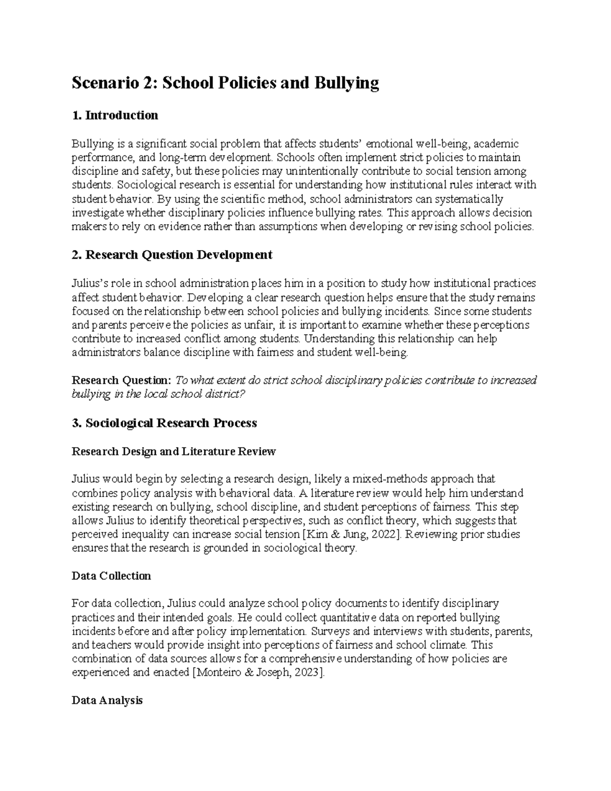 Scenario 2: Examining School Policies and Bullying Dynamics - Studocu