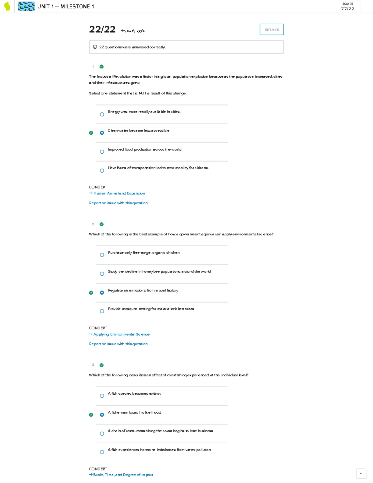 Sophia Enviormental Sci Milestone 4 - 1 22/24 that's 92% RETAKE 22 ...