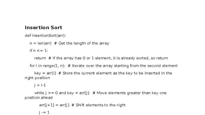 Insertion Sort Dry Run - CS101 Python Example - Studocu