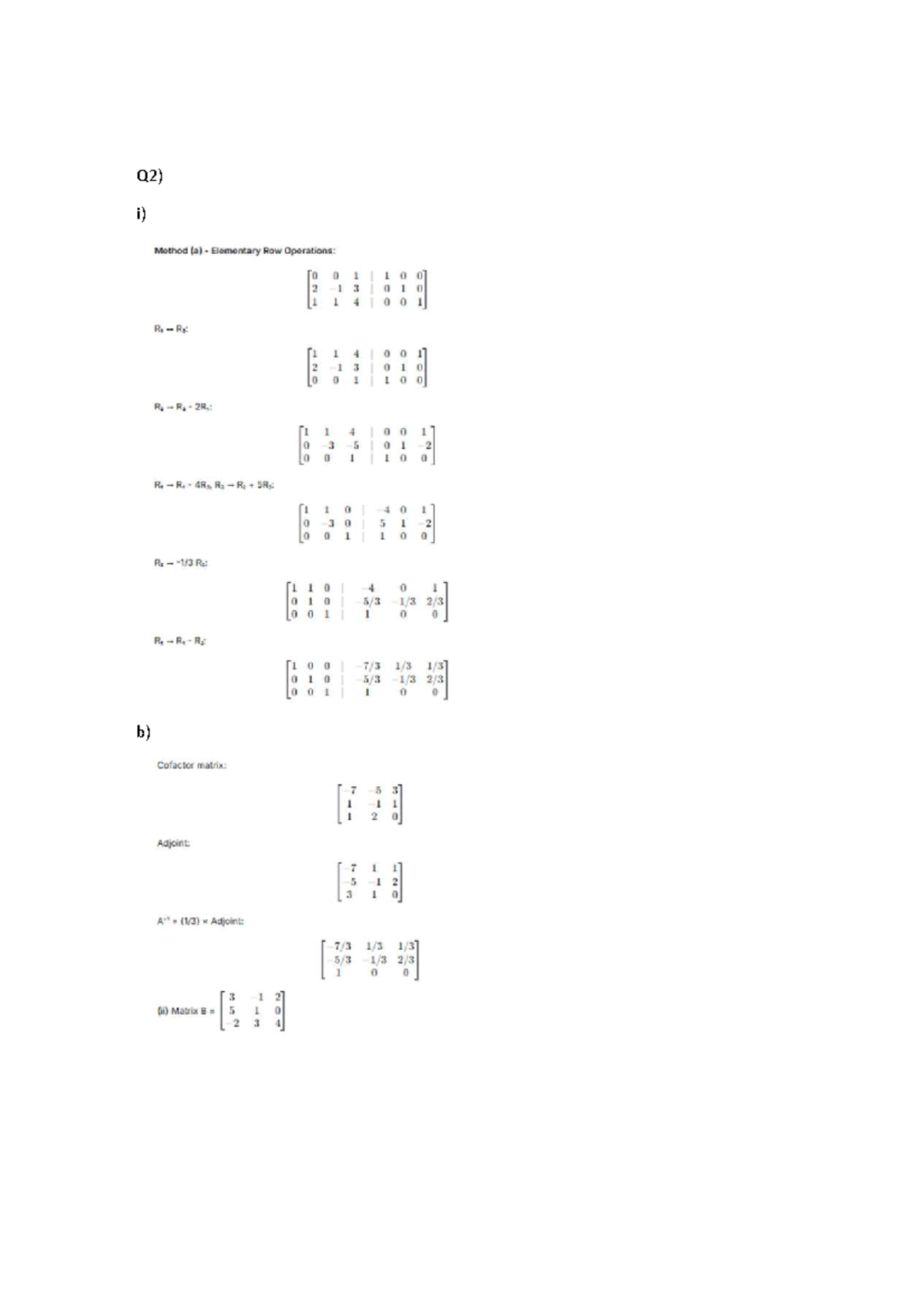 Elementary Row Operations and Matrix Calculations: MATH 001 Final Exam ...