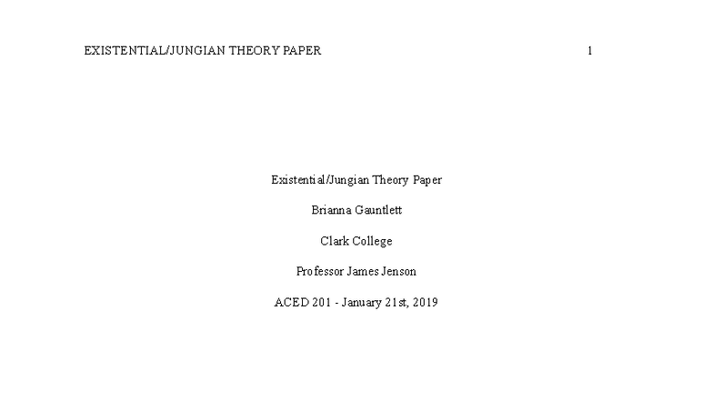 ACED 201 Existential-Jungian Theory Paper Analysis - Studocu
