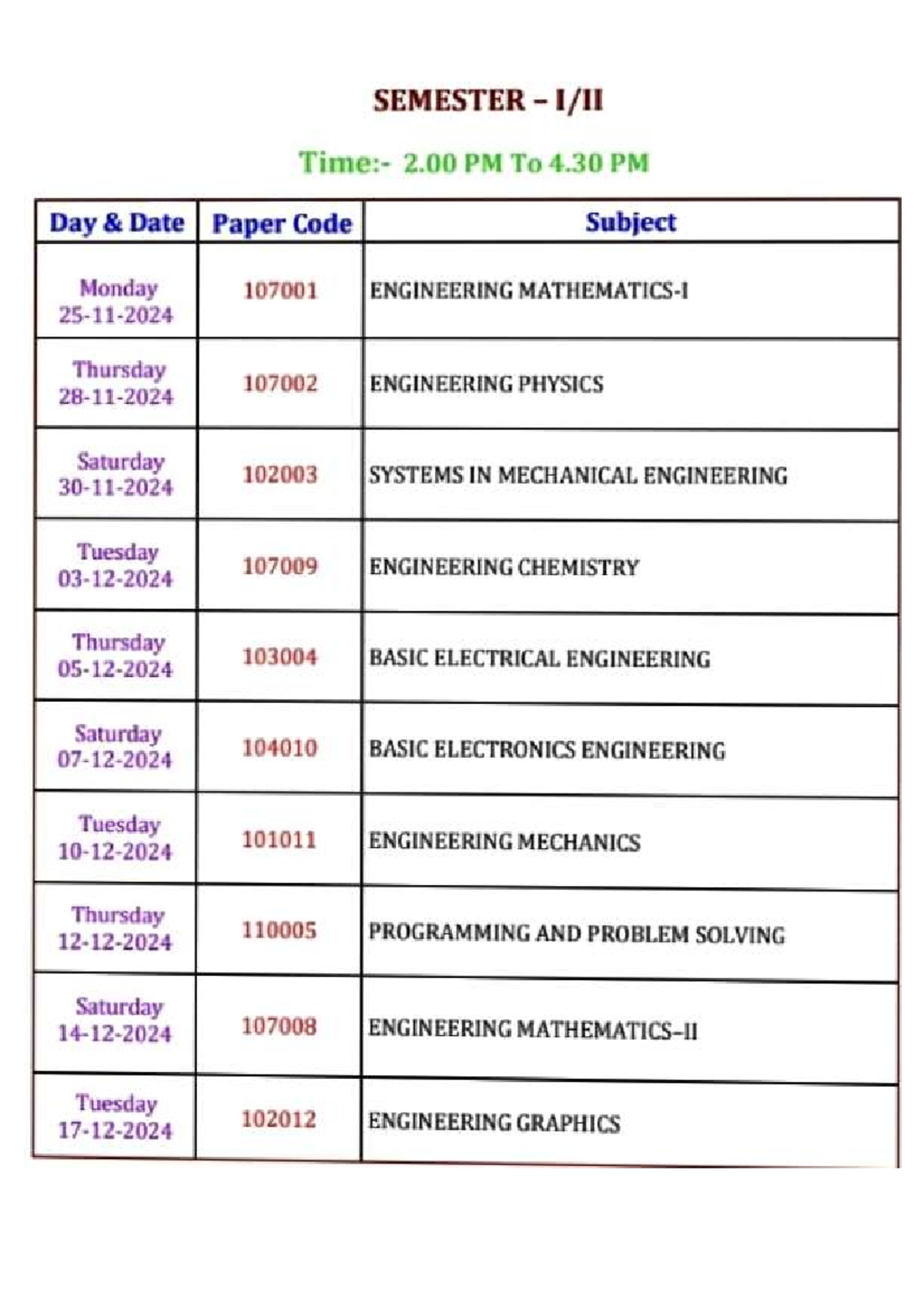 Engineering Course Schedule: Semester 2 (2024) - Studocu