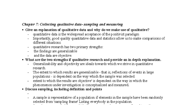 Chapter 7: Qualitative Sampling and Measurement Techniques - Studocu