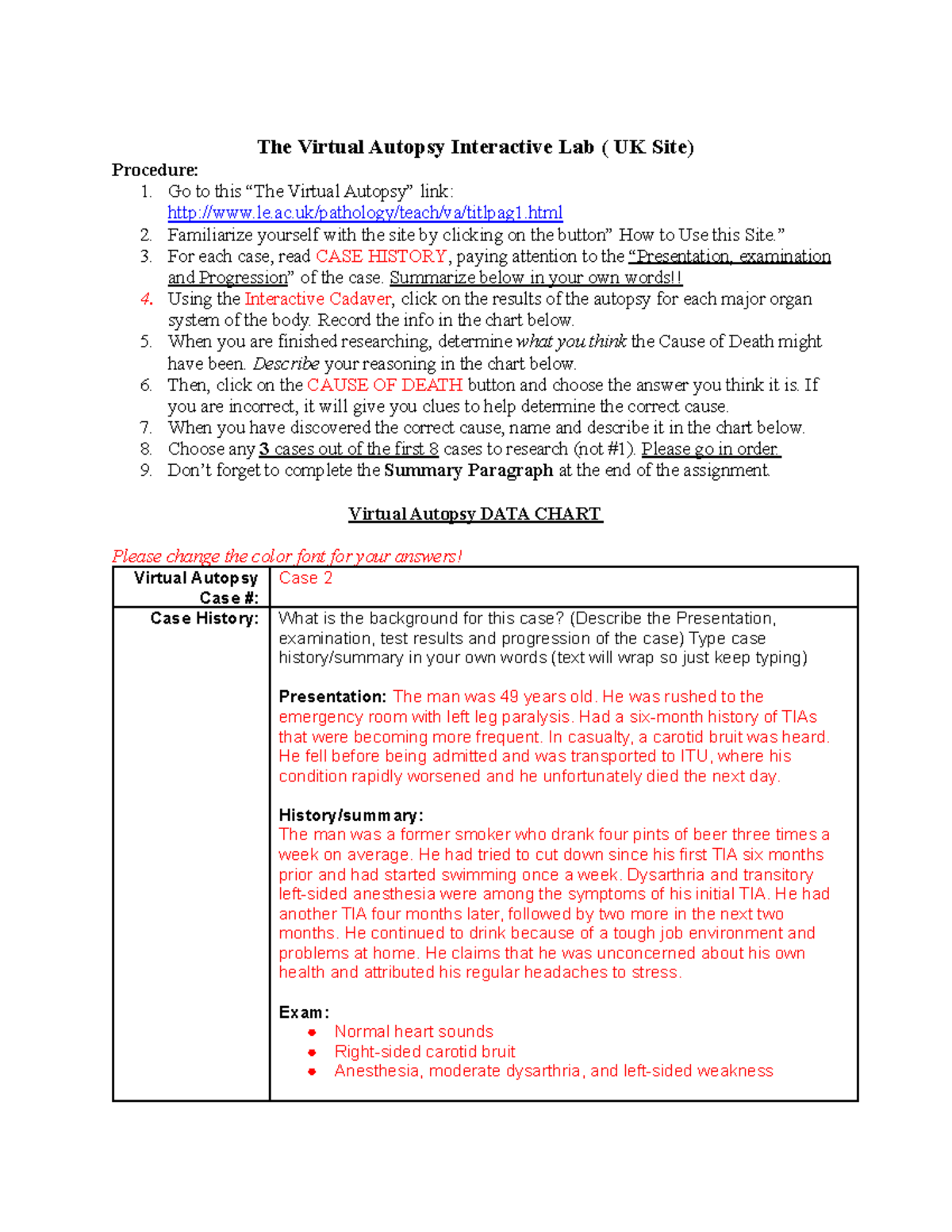 Virtual Autopsy Lab Procedure and Case Analysis Guide - Studocu