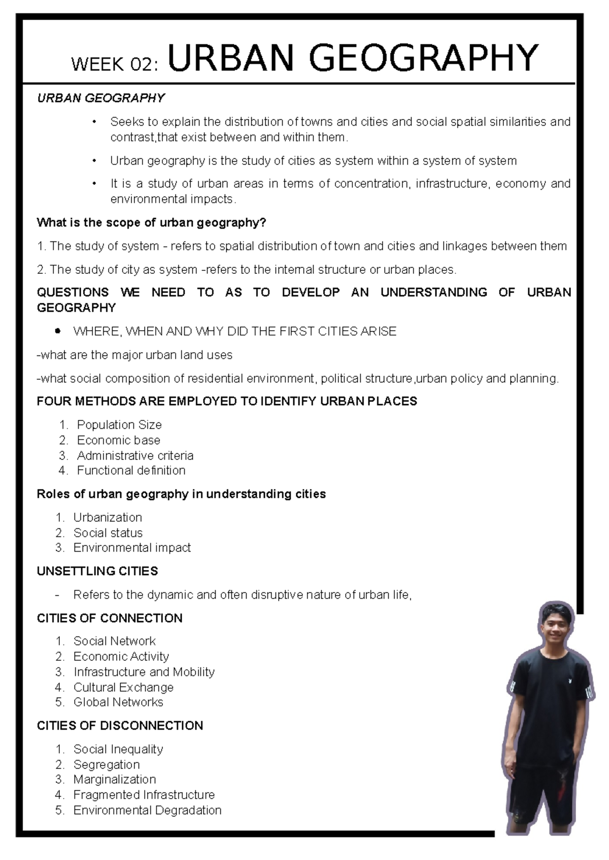 Compile - Notes - WEEK 02: URBAN GEOGRAPHY URBAN GEOGRAPHY Seeks to ...