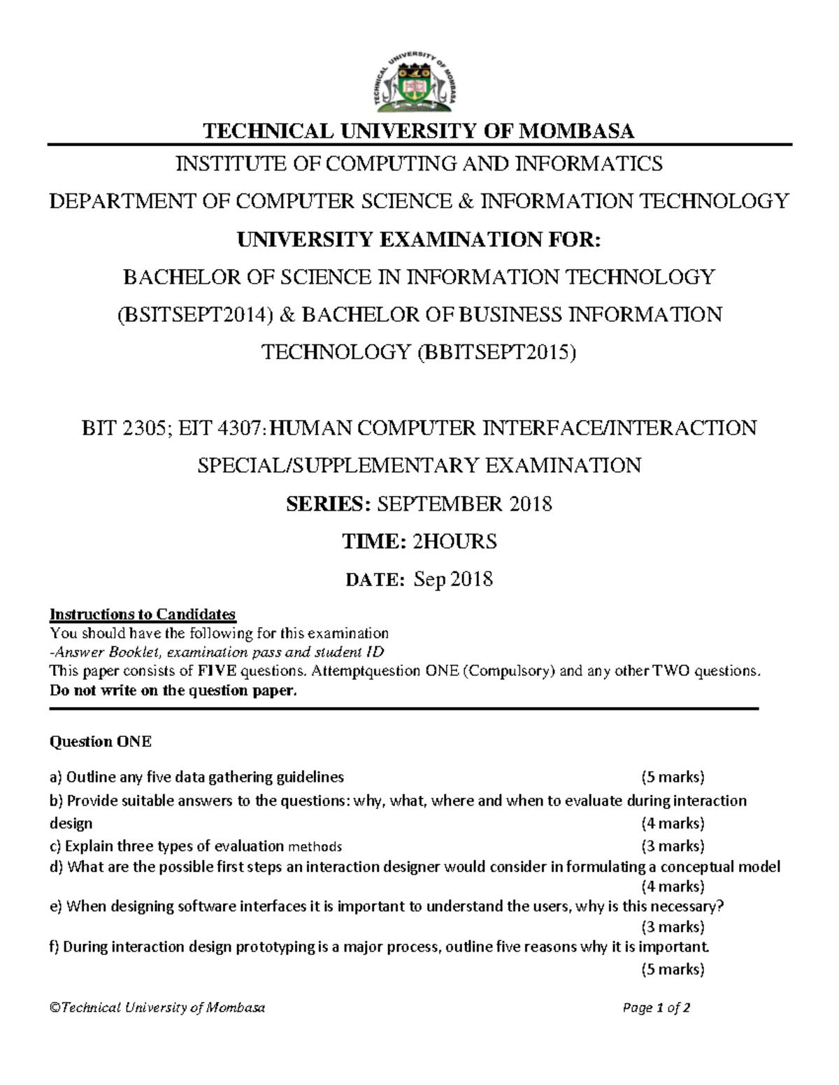 BIT 2305 - EIT 4307 - Human Computer Interface Exam (Paper 2 ...