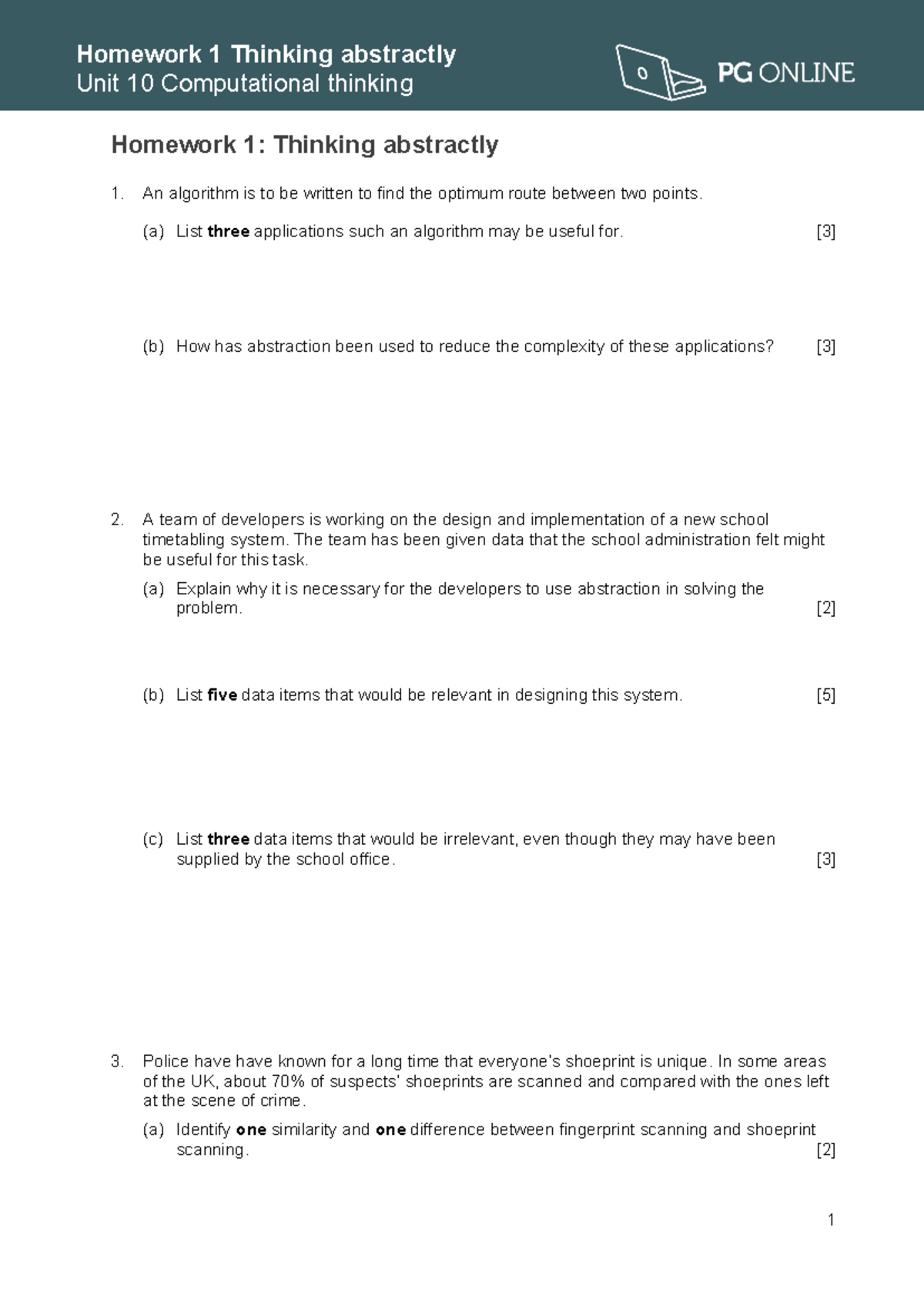 CST 101: Homework 1 - Thinking Abstractly in Computational Thinking ...