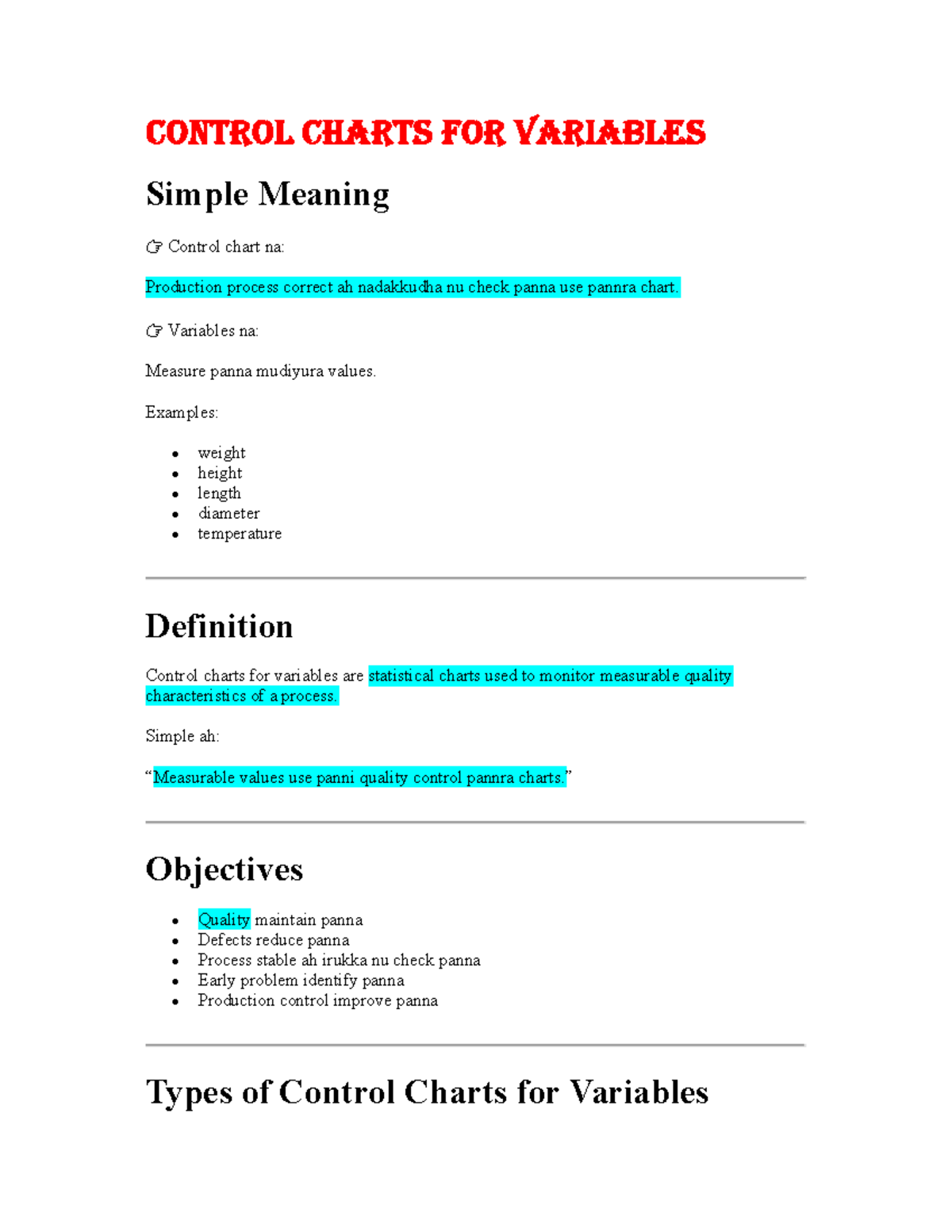 Control Charts for Variables and Attributes: IIE-4 Final Exam Notes ...