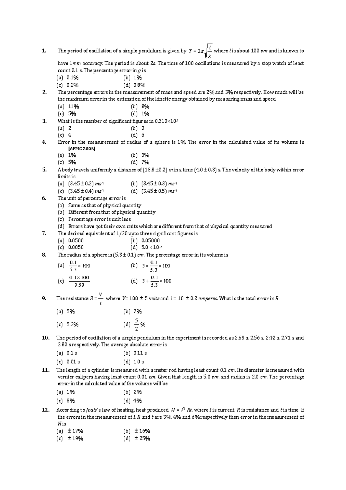 Errors Sheet for Physics Lab (Course Code: 240513) - Studocu