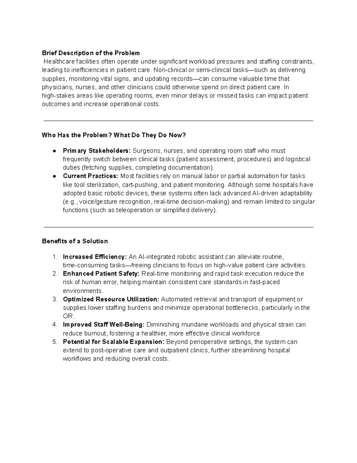 Problem Proposal - Assignment work documents - Brief Description of the Problem Healthcare - Studocu