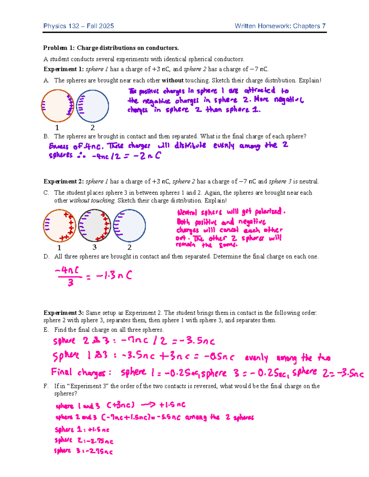 Ch 132 Fall 2025 Written Homework: Charge Distributions & Forces - Studocu