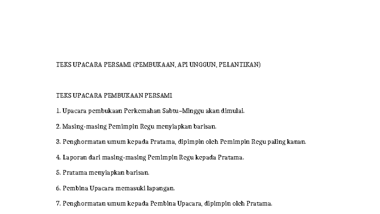 Teks Upacara Persami (Pembukaan, Api Unggun, Pelantikan) - Studocu
