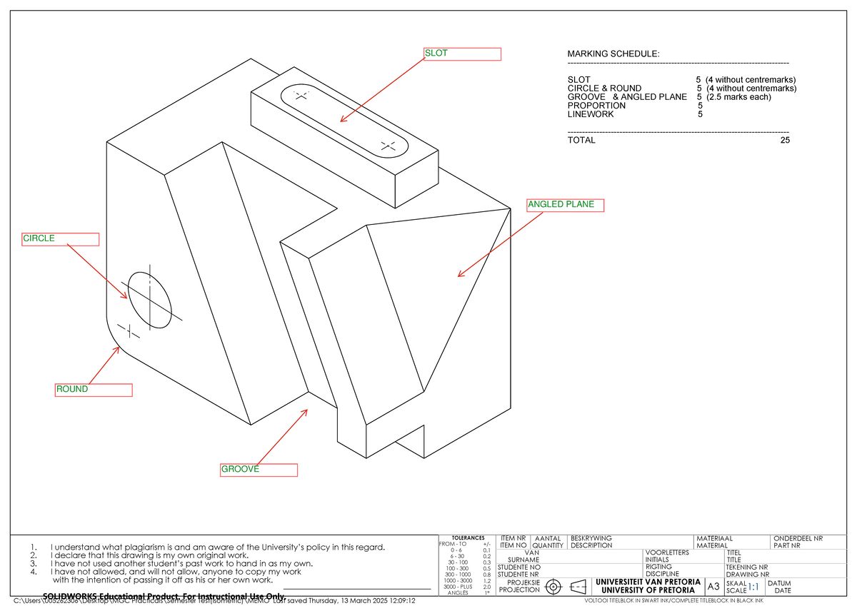 MGC 110 TEST 1 ISOMETRIC MARKING SCHEDULE AND MEMO - Studocu