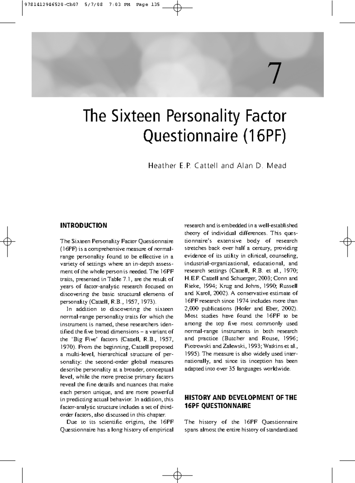 520 16PF Questionnaire: Overview of Cattell and Mead's Model - Studocu