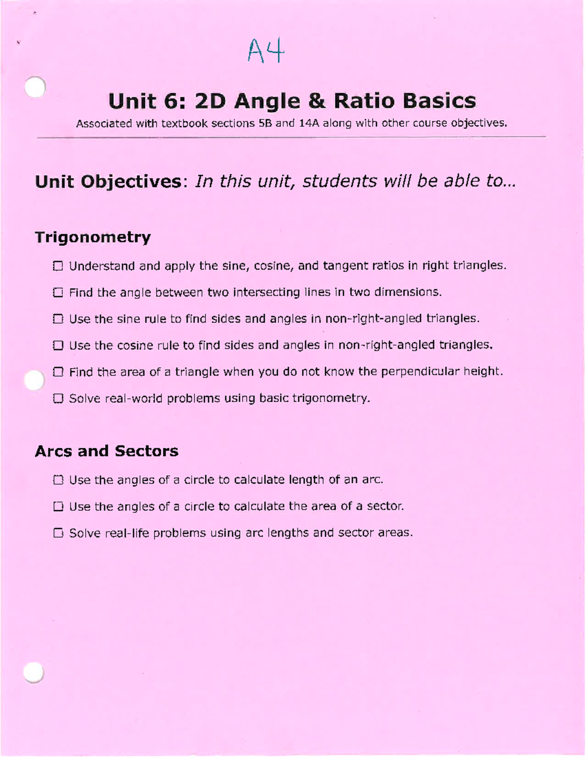 Unit 6: 2D Angle Ratio Basics - Trigonometry & Geometry Concepts - Studocu