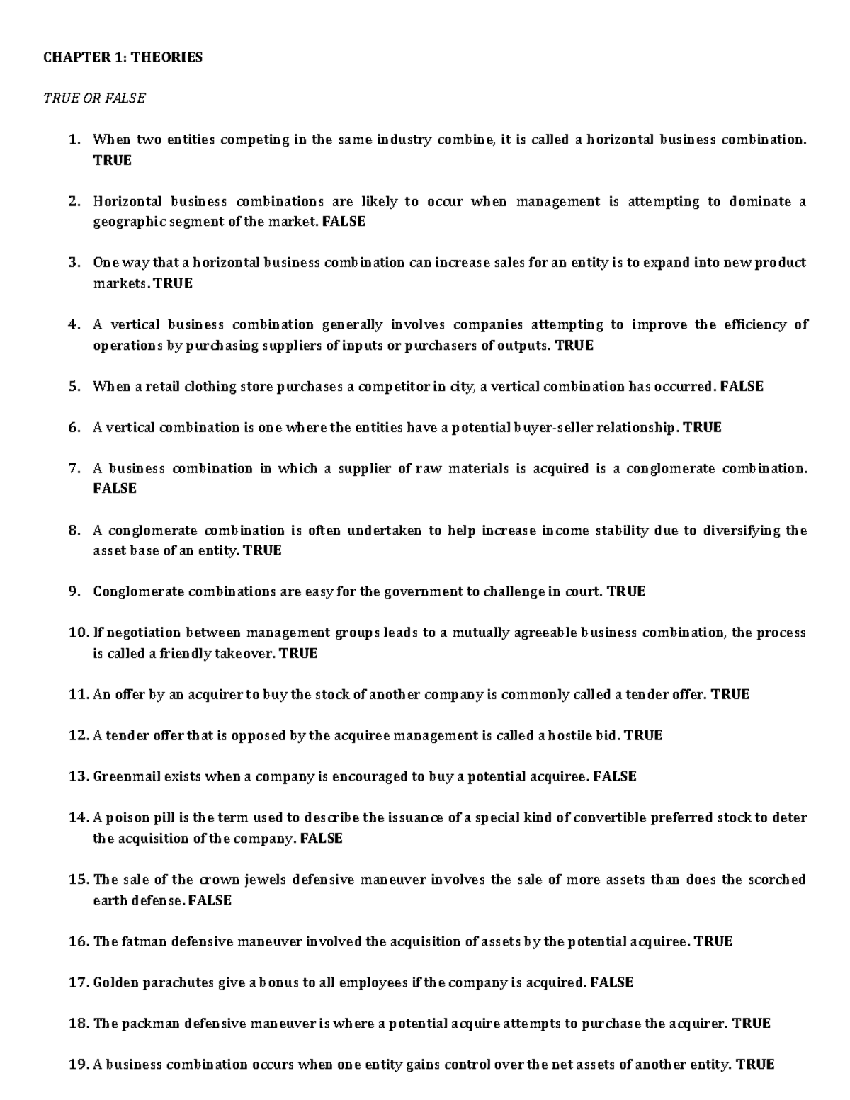 SolMan C1-5 Chapter 1 Theories: True or False Quiz Questions - Studocu