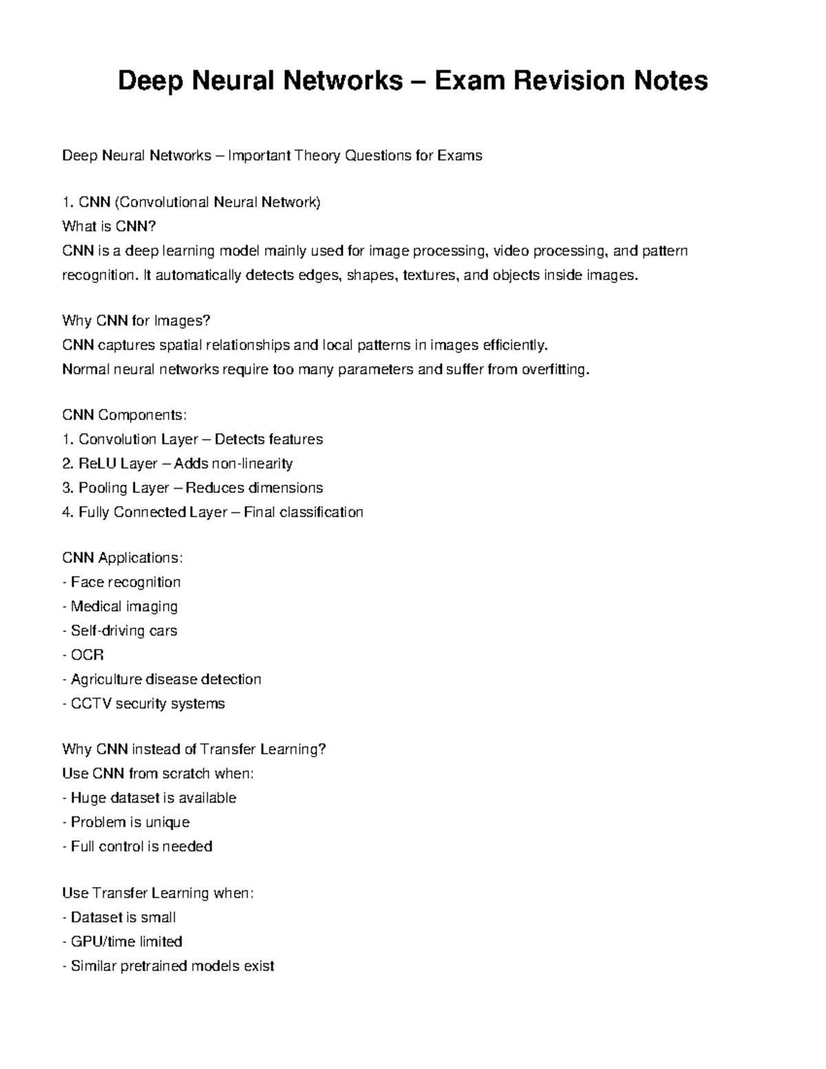 DNN Theory Exam Notes - BITS PILANI MTECH WILP AIML END SEM Revision ...