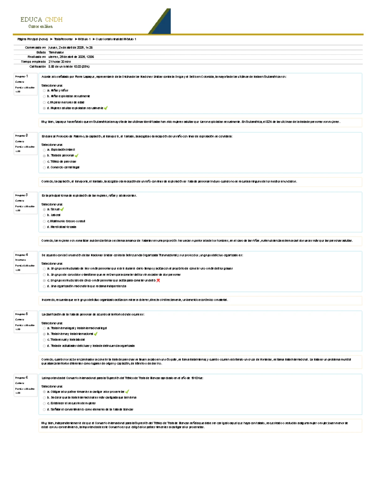 Cuestionario final del Módulo 1 pte 3 final - EDUCA CNDH Cursos en línea Página Principal (home ...