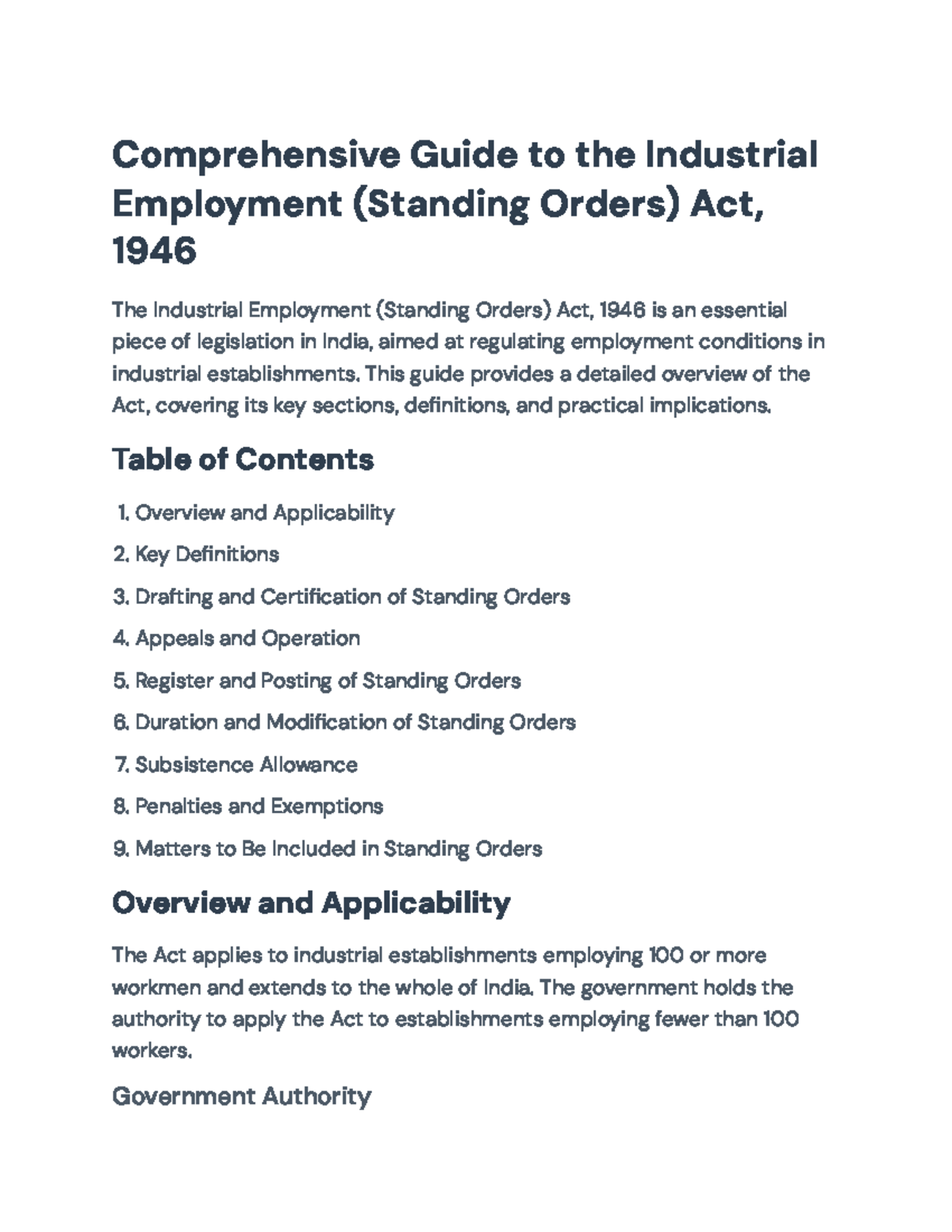 Comprehensive Overview of the Industrial Employment (Standing Orders ...