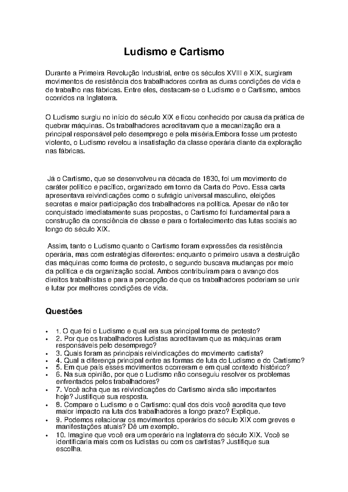 Ludismo e Cartismo: Movimentos de Resistência na Revolução Industrial ...
