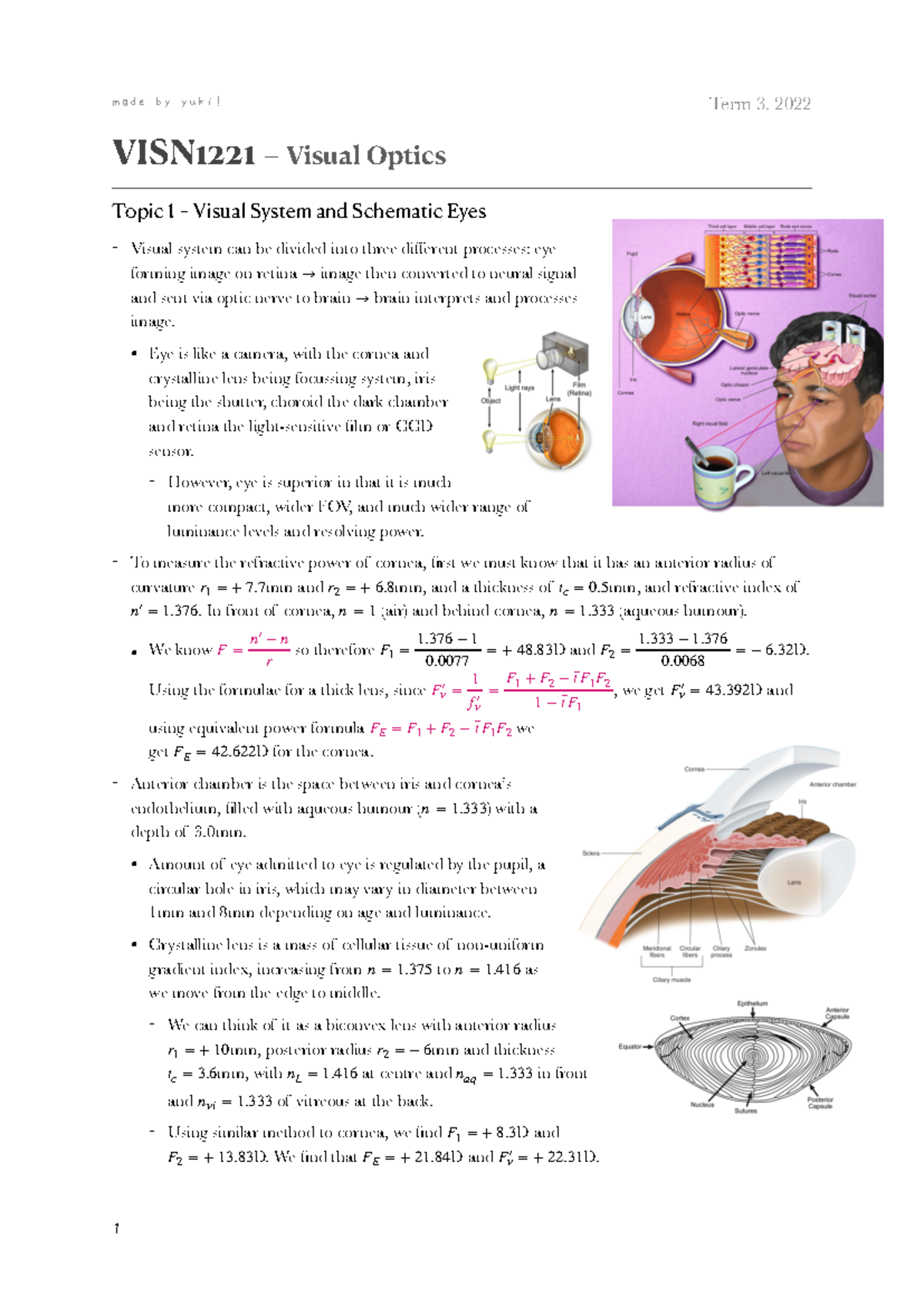 VISN1221 Visual Optics Lecture Notes: Overview & Key Concepts - Studocu