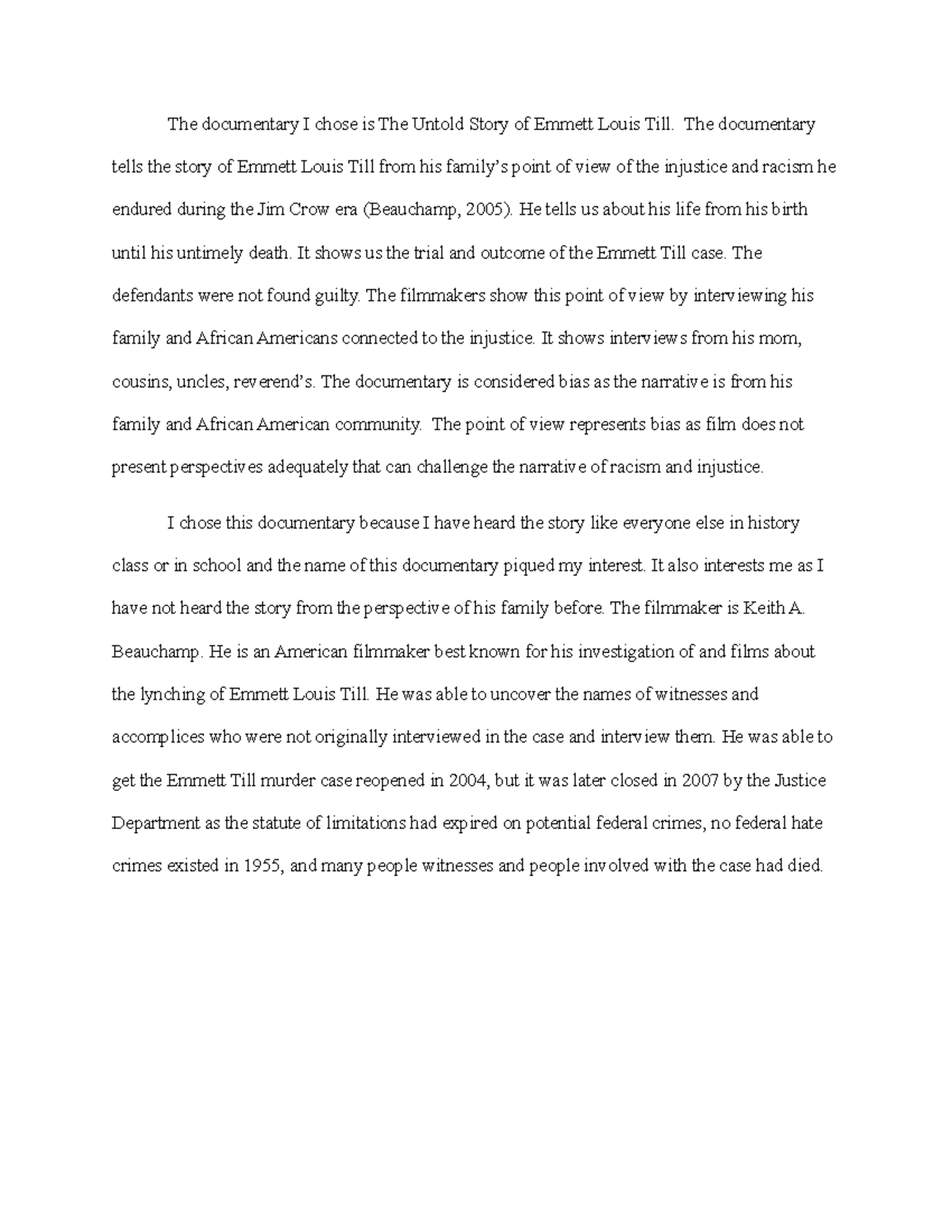 Module Four Journal: Analyzing "The Untold Story of Emmett Till" - Studocu