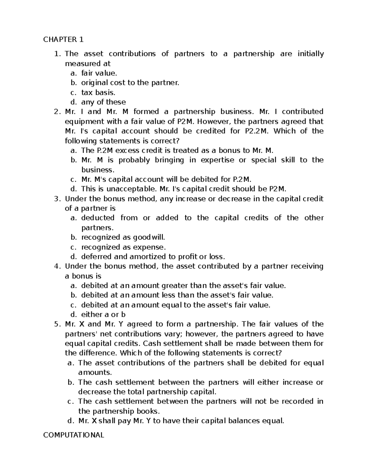 Advanced Accounting 1: Chapter 1 - Partnership Contributions and ...