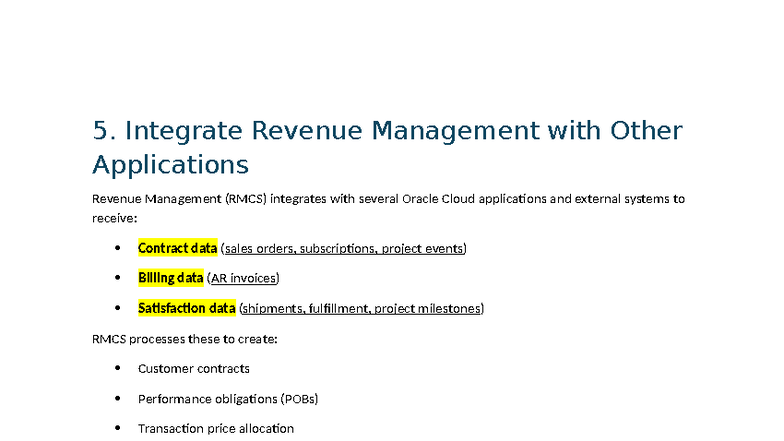 5. Integration of Revenue Management with Oracle Cloud Apps (RMCS) - Studocu