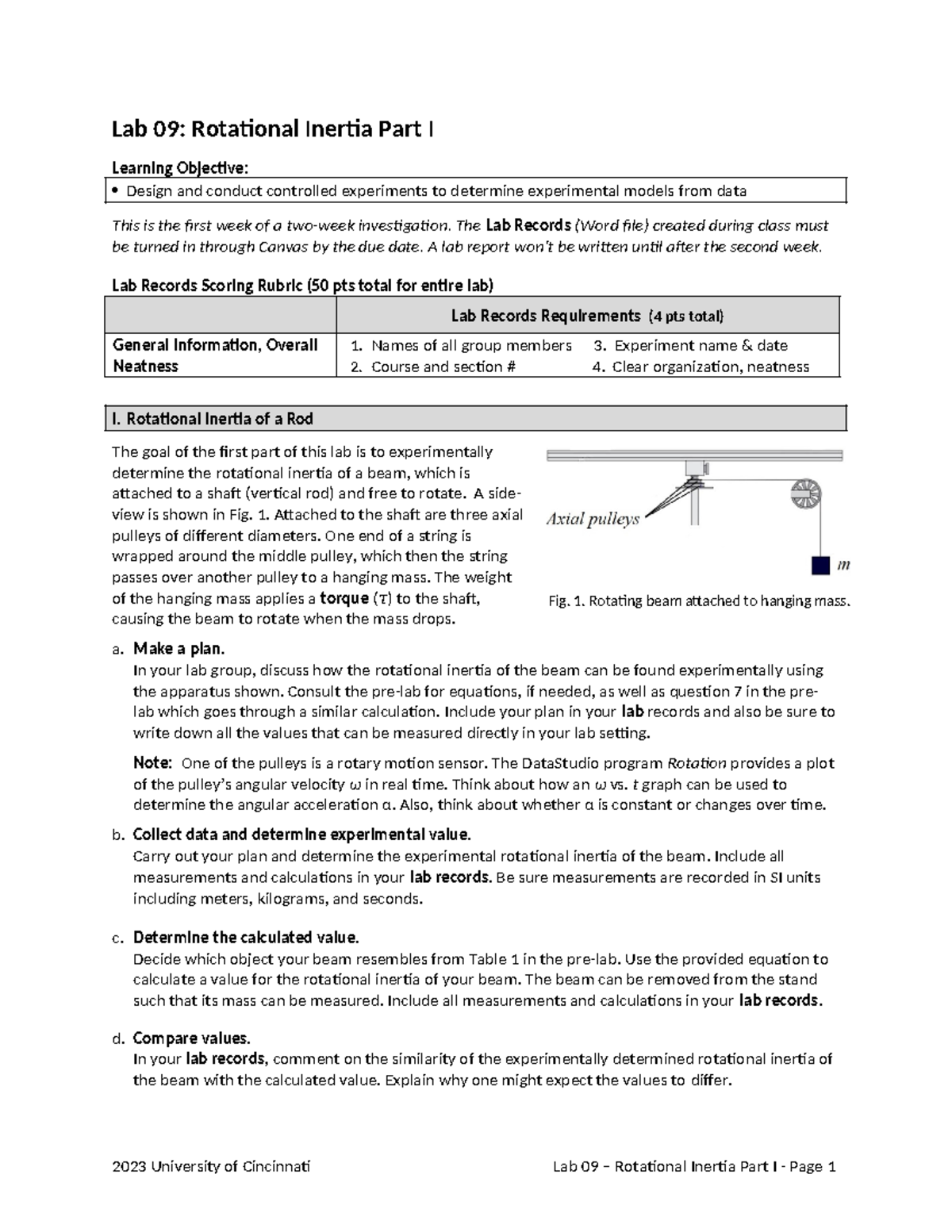 Lab 09 - Rotational Inertia Part I - Experimental Design and Data ...